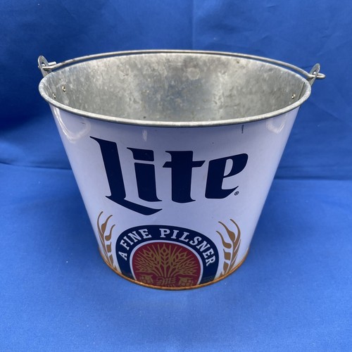 Metal Galvanized Ice Bucket W/Handle Miller Lite Fine Pilsner Beer | eBay