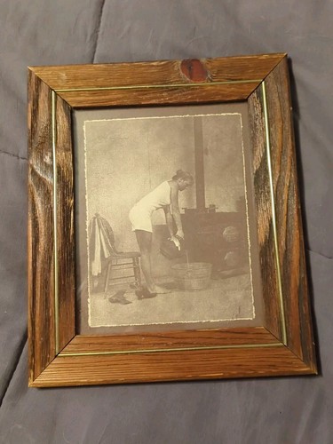 Vintage R. Hendrickson Sepia Art Wood Frame Woman Pouring Water Barrel ...