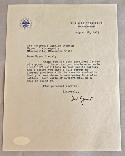 Vice President Spiro Agnew “Signed” (RARE) Letter to MPLS. Mayor ...
