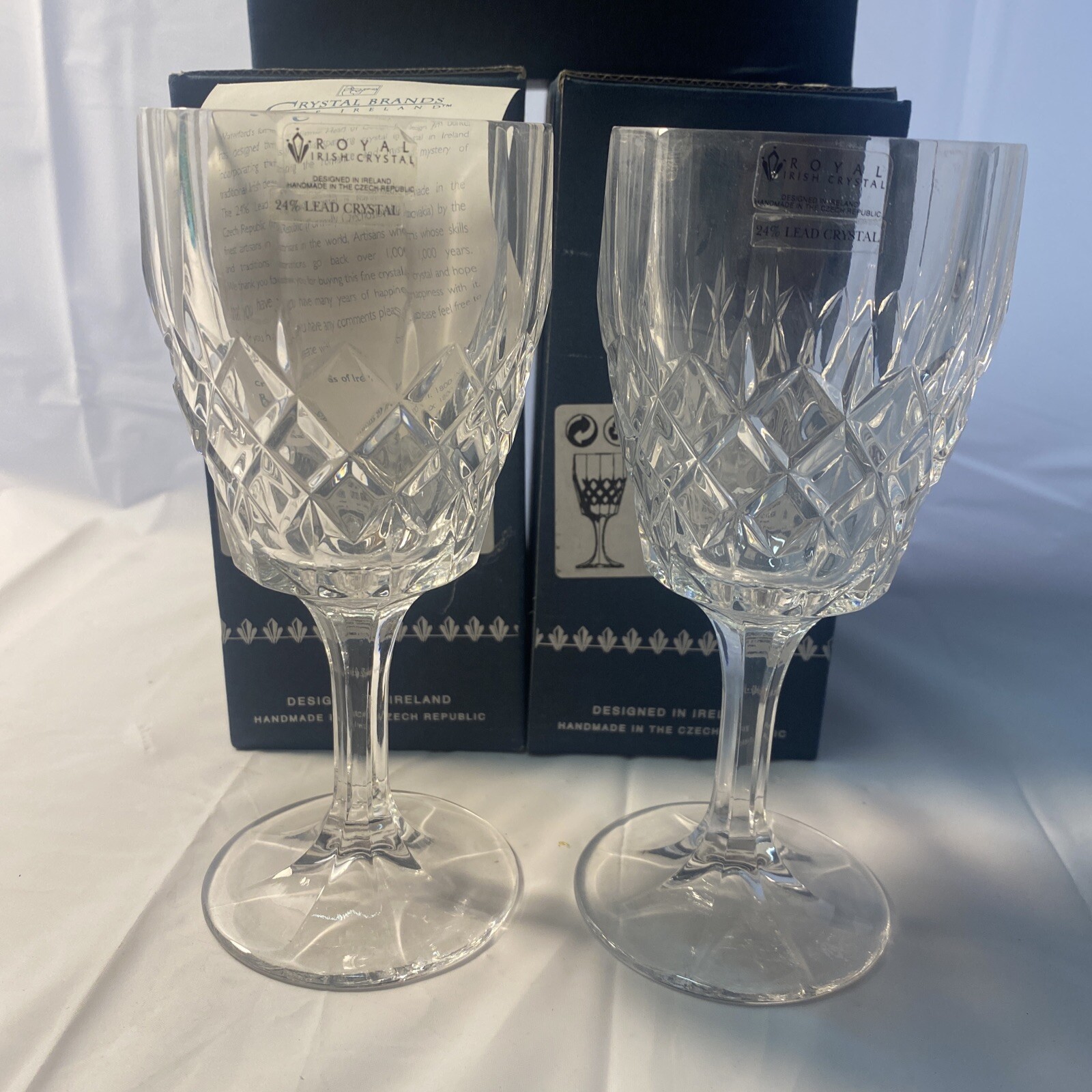 NIB Set of 6 Handmade Royal Irish Lead Crystal Megan Drinking Water ...