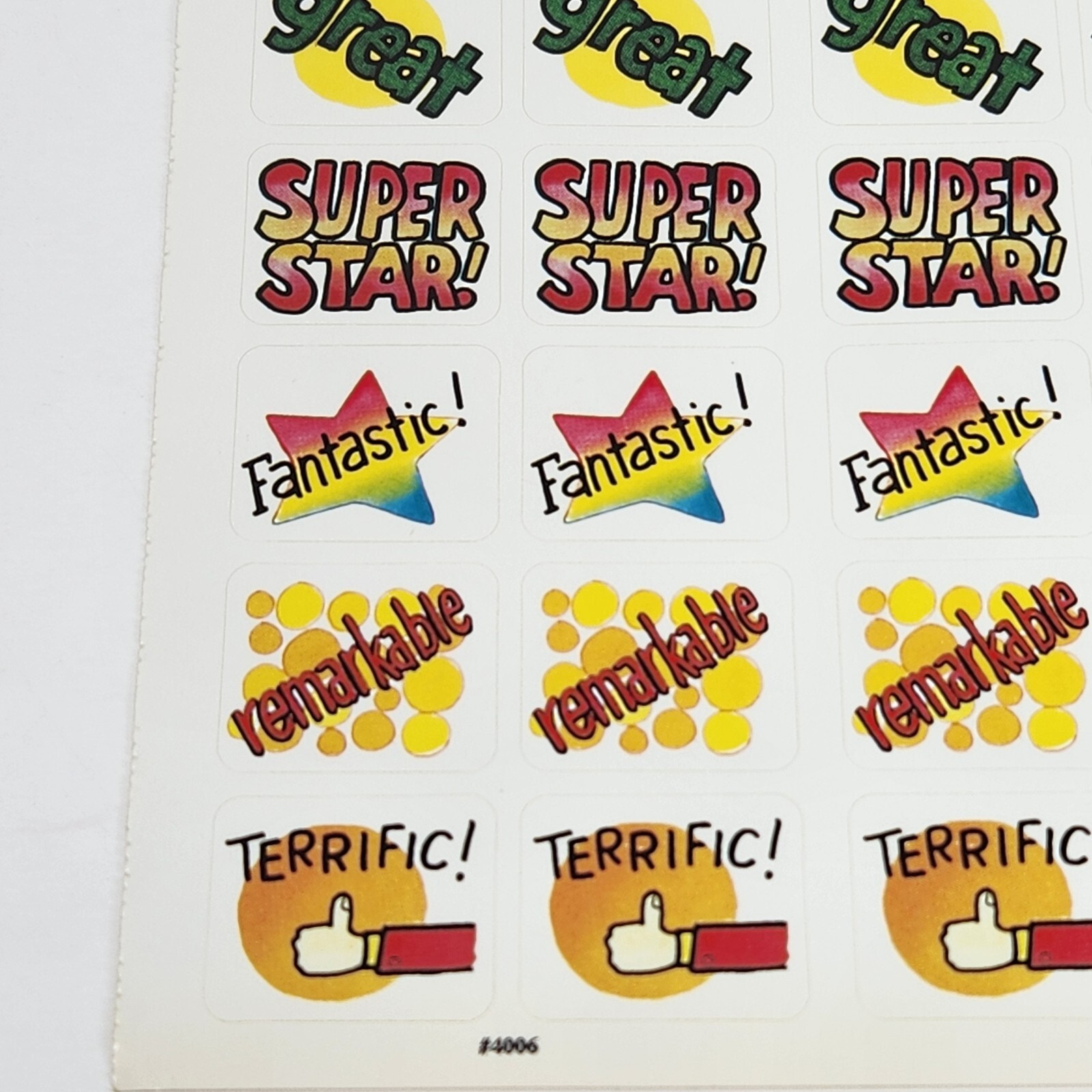 1 VINTAGE 1990's SHEET OF COLORFUL TEACHER STICKERS MOTIVATIONAL SUPER ...