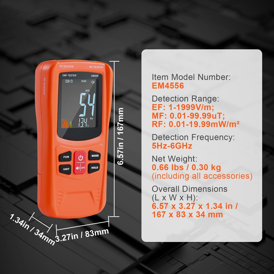 Digital LCD 3-in-1 EMF Meter Electromagnetic Radiation Detector RF 5G ...