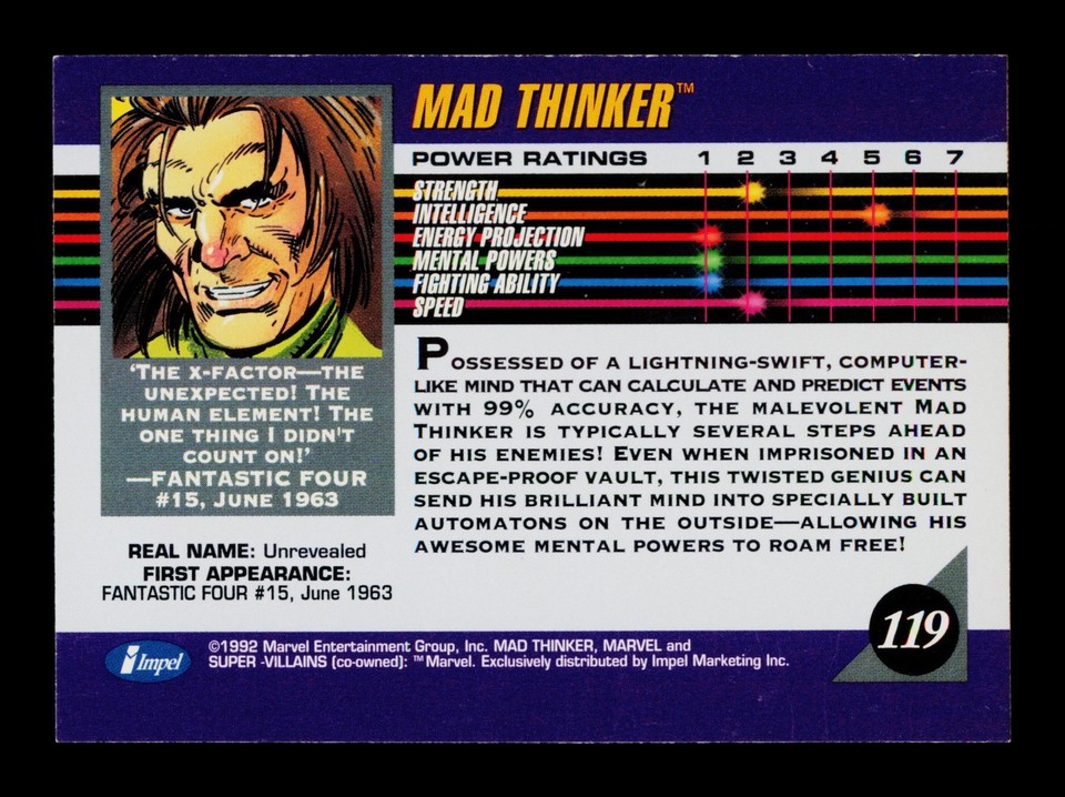 119 Mad Thinker Super-Villains 1992 Impel Marvel Trading Card TCG CCG ...