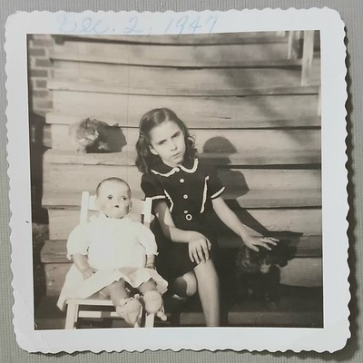 Vintage 1948 Photo 3.5x3.5 B/W SS - Cute Girl Sitting On Porch With ...