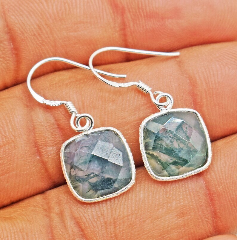 Moss Agate Earring, Dangle moss Earring, Fabulous moss Earring, 925 ...
