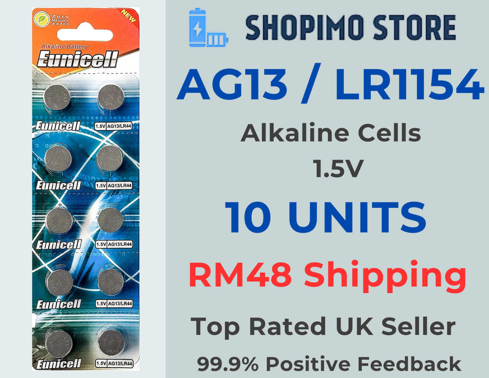 10 X LR1154 L1154 L1154H 1154 1.5V Alkaline Button Coin Cells Batteries ...