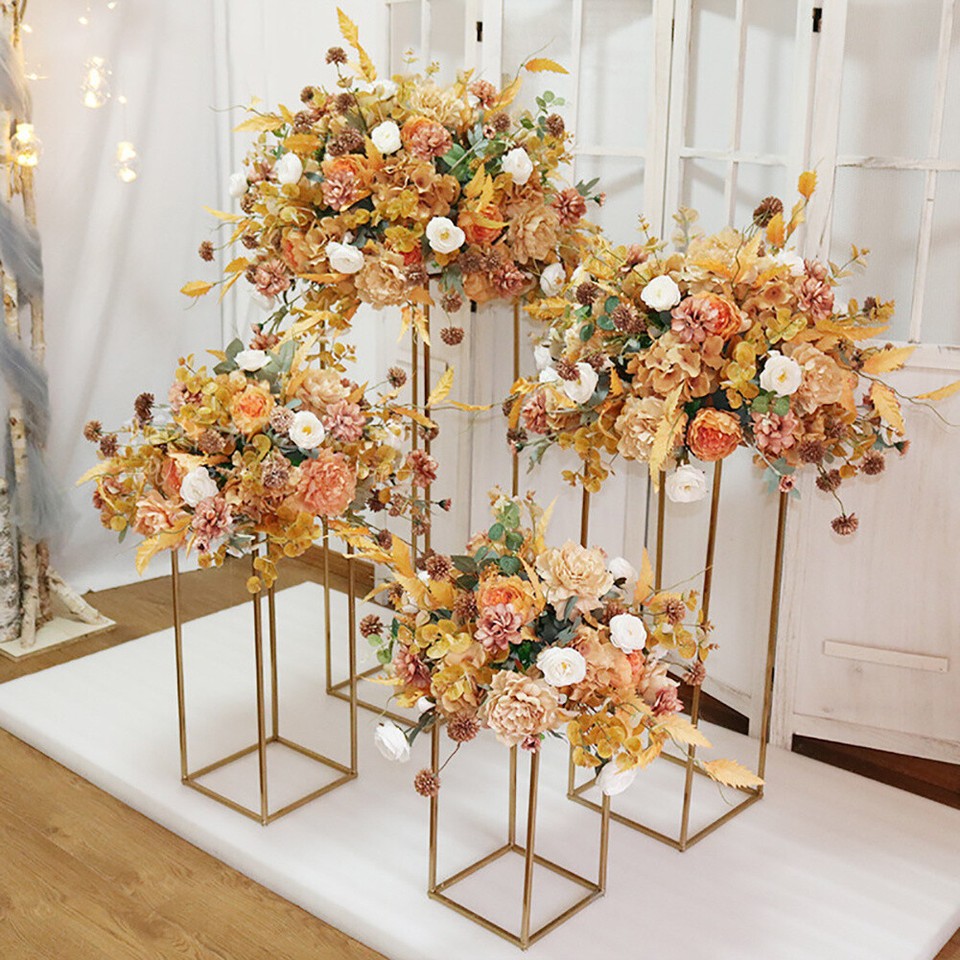 Luxe Gold Rectangle Flower Stand Metal Pedestal Wedding Centrepiece ...