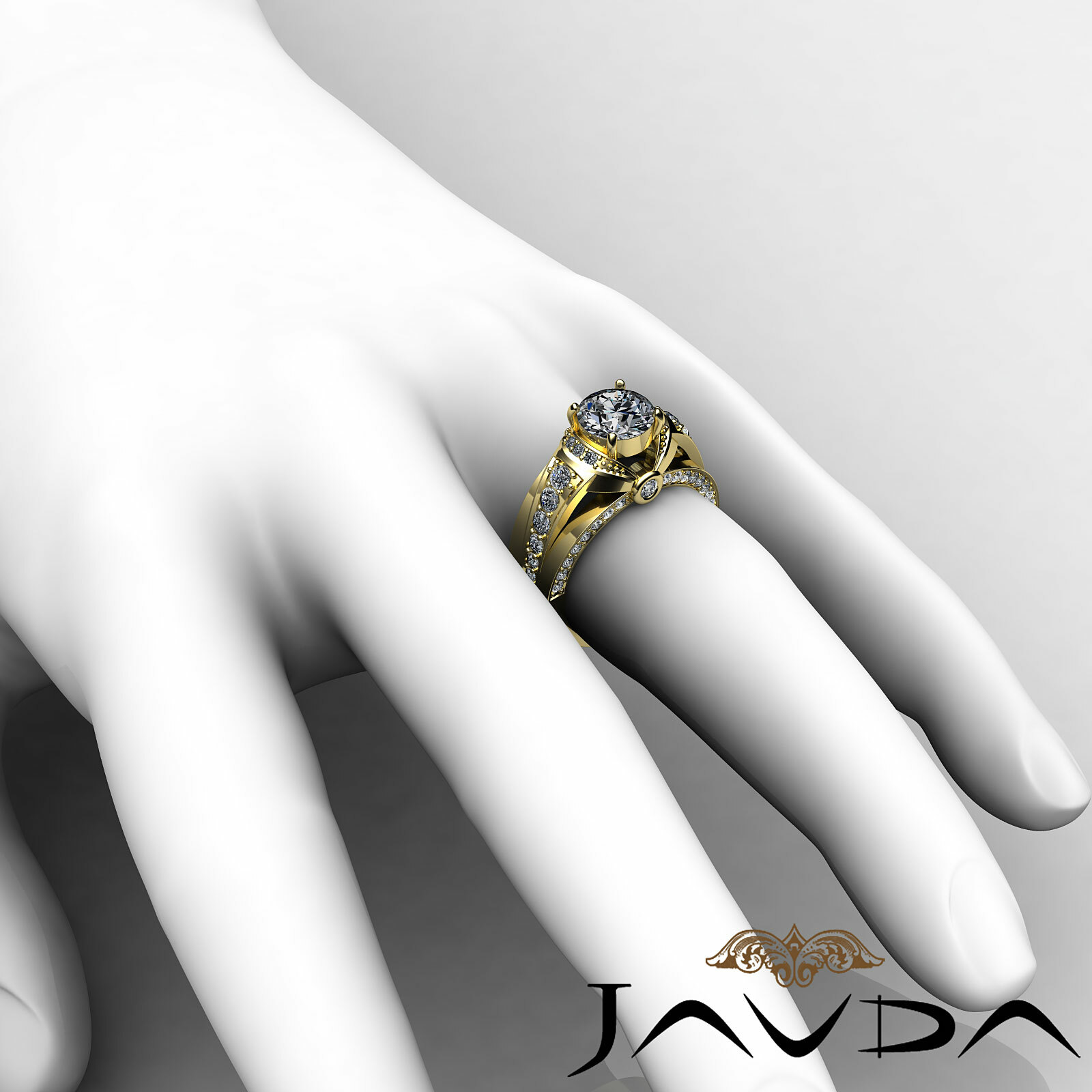 Knot Style Bridge Accent Round Diamond Engagement Bezel Set Ring GIA I ...