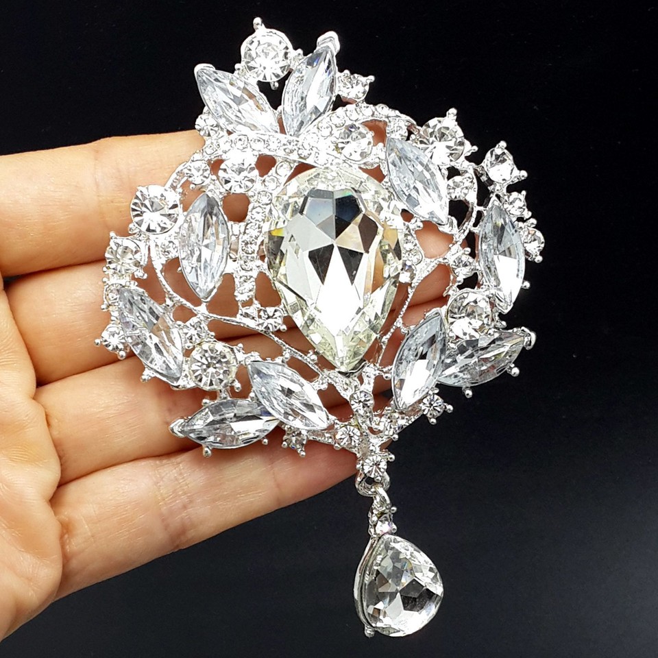 Lot 30pc Mixed Sliver Rhinestone Crystal Brooches Pin DIY Wedding ...