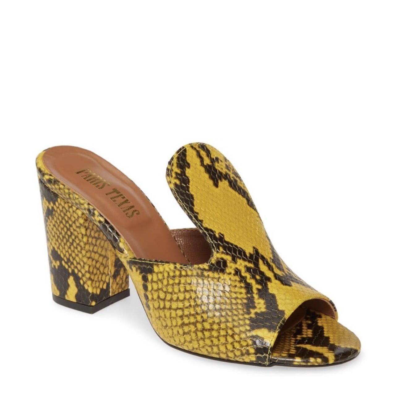 Paris Texas High Mule in Yellow Snake Sandals - Gem