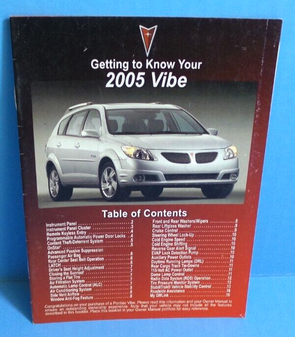 05 2005 Pontiac Vibe owners manual reference | Grelly USA