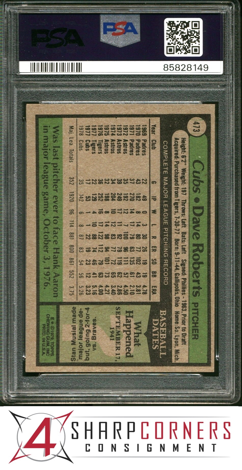 1979 TOPPS #473 DAVE ROBERTS CUBS PSA 9 B3935607-149 | eBay