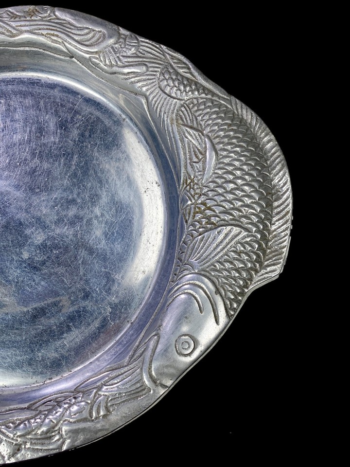 15” Round Platter Fish Pisces Nautical Ocean Aluminum Metal Serving ...