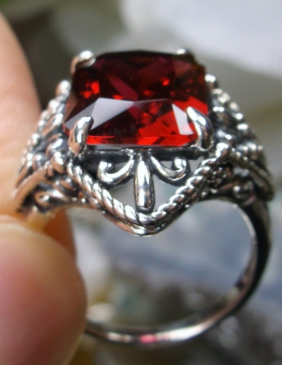 Ruby Ring, Simulated 4ct Gem, Silver Gothic Filigree (Custom-Made ...