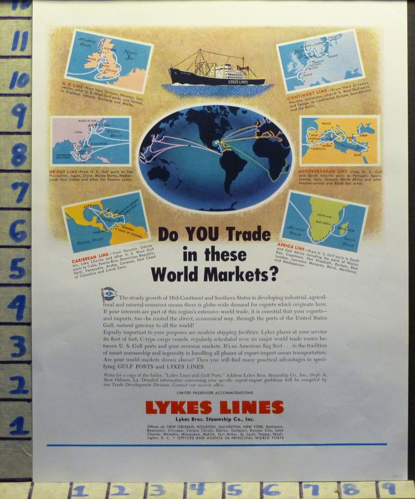 1948 LYKES LINE STEAMSHIP TRE CARGO GULF PORT TRAVEL AD S33 | eBay