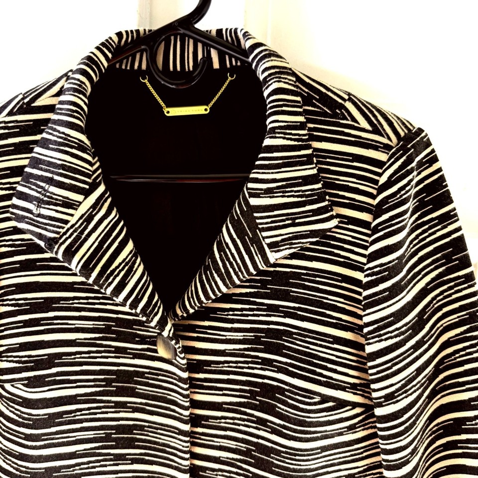Trina Turk Jacket Size 6 Black Cream Abstract Cropped Blazer Vintage ...