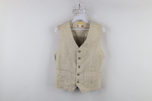 Vintage 70s Streetwear Mens Medium Distressed Burlap Linen Buckle Back ...