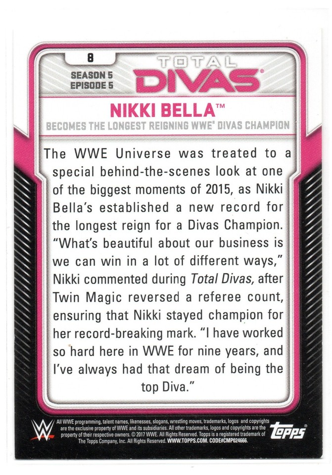 2017 Topps WWE Total Divas Nikki Bella #8 Becomes Longest Reigning ...
