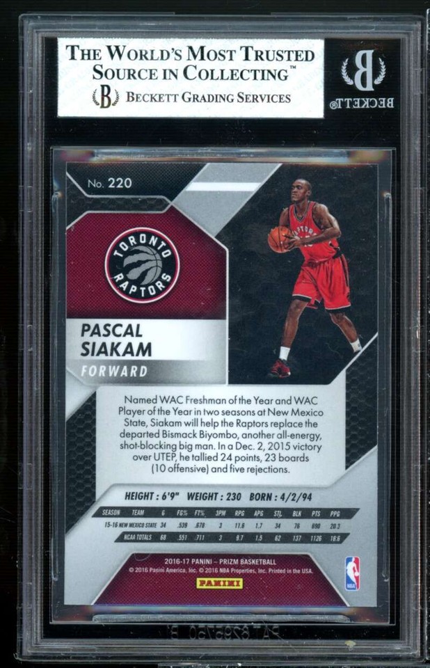 Pascal Siakam Rookie Card 2016-17 Panini Prizm #220 BGS 8 (9.5 9.5 9.5 ...