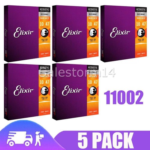 Elixir Nanoweb 10-47 80/20 Bronze Acoustic GUITAR STRINGS Extra Light ...