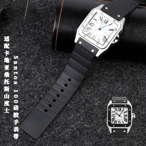 Rubber Watch Strap Fit For Cartier Santos Sandoz Santos 100 Watch Band ...