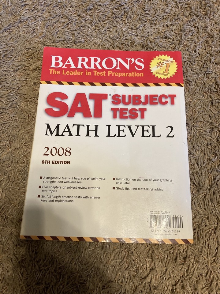 Barrons SAT Subject Test Math Level 2, 8th Edition - Paperback - GOOD ...