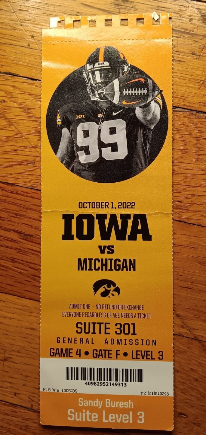 2022 Iowa Hawkeyes vs Michigan Wolverines Football Ticket Stub Suite | eBay