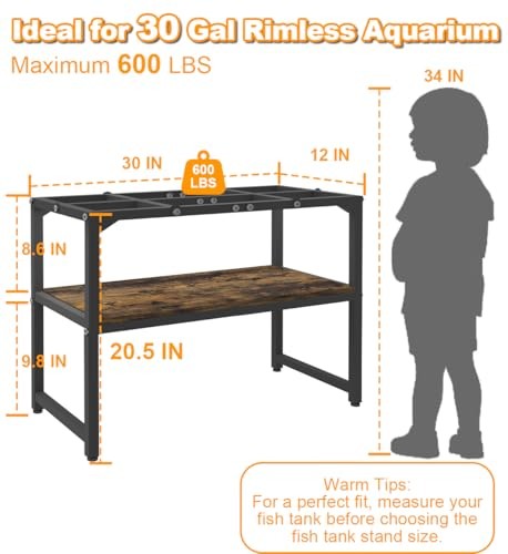 30 Gallon Rimless Fish Tank Stand with Shelf for 30 Gallon Rimless ...