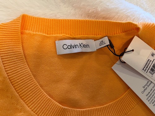 Calvin Klein Men’s Crew Neck Cotton Sweater NWT Orange Large | eBay