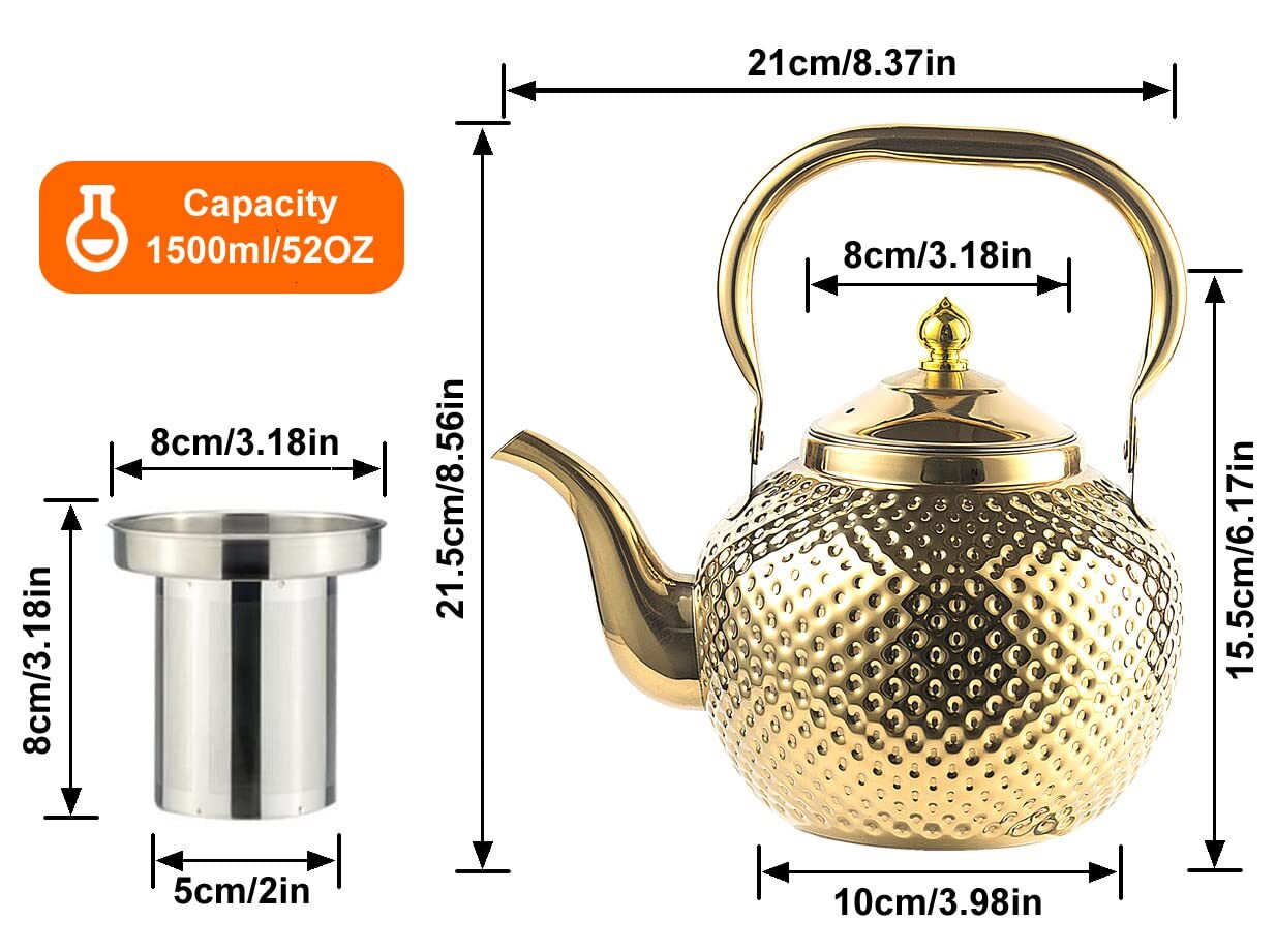 1500ml Teapot With Infuser Stainless Steel Water Boilers Loose Leaf Tea ...