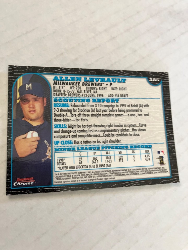 Milwaukee brewers born n Fall River MA Allen levrault rookie baseball ...