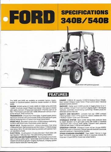Original Ford 340B 540B Tractor Loader Backhoe Sales Brochure Form ...