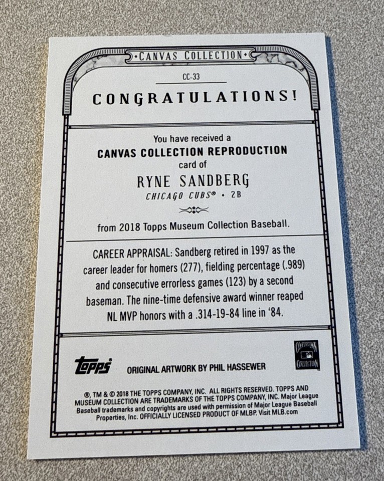 2018 Topps Museum Collection Canvas Collection #CC-33 Ryne Sandberg ...