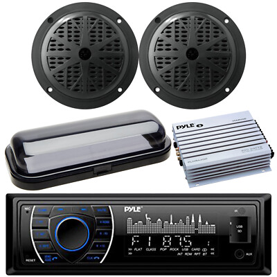 Pyle PLRMR27BTB USB AUX AM/FM Bluetooth Receiver, 2x Speakers, Amp ...