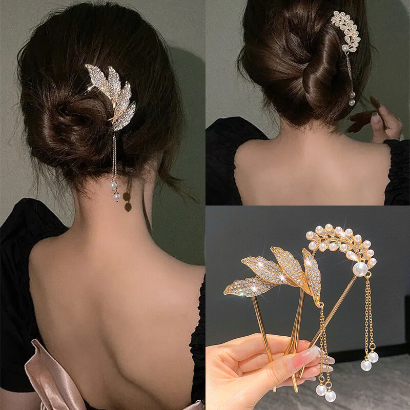 Rhinestone Pearl U-shaped Hairpin Simple Retro Hairpin For Women Hair ...