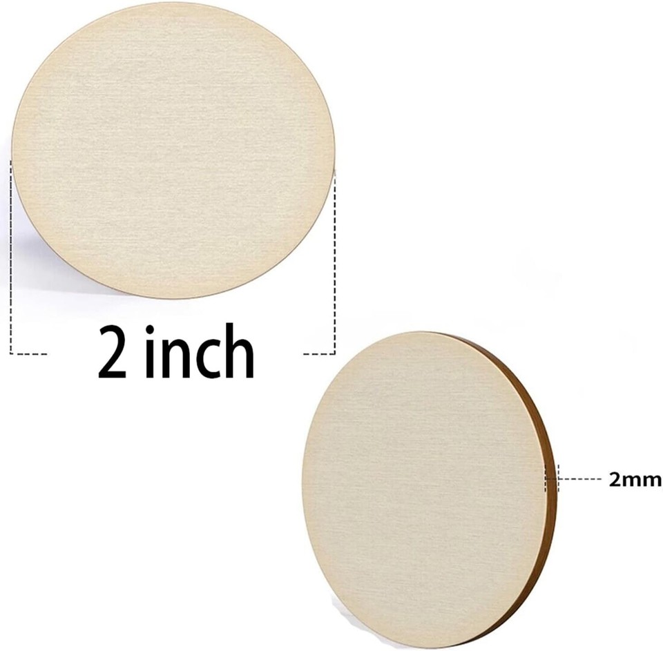 100 Pieces 2 Inch Unfinished Wooden Circles Blank Round 2 x 2 x 0.12 ...