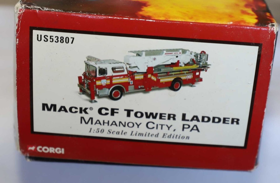 CORGI MAHANOY CITY PA FIRE MACK CF TOWER LADDER TRUCK DIECAST 1:50 ...