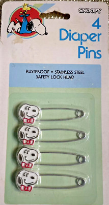 Set 4 VINTAGE Peanuts Snoopy Baby DIAPER PINS Rustproof StainlessSteel ...