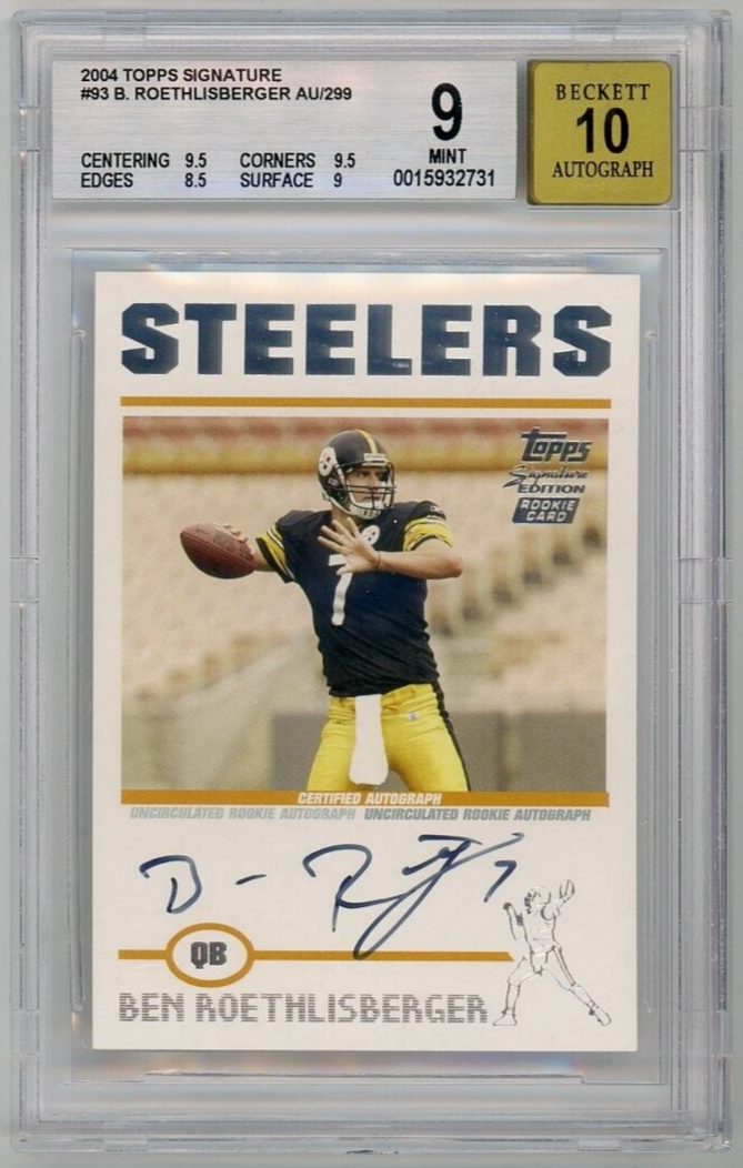 2004 Topps Signature #93 Ben Roethlisberger Rookie Auto /299 BGS 9 Auto ...