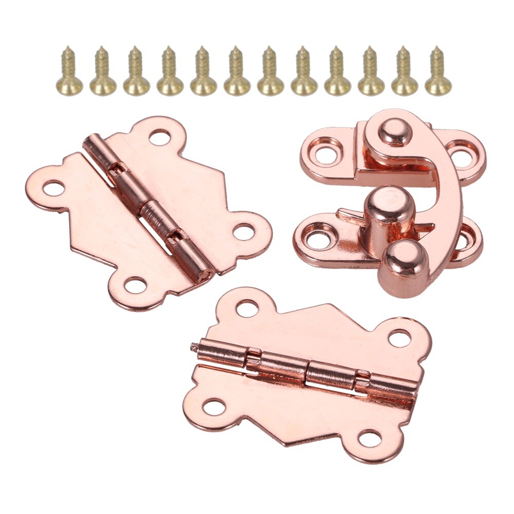 2pcs Door Hinges+ 1pc Rose Gold Hasp Latch Lock Cabinet Jewelry Box ...