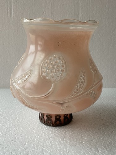 Frosted Glass Pink Gas Oil Lamp Light Globe Shade Beaded w/Floral Leaf ...