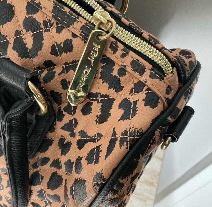Betsey Johnson Cheetah Print Quilted Satchel Gold Hardware Logo Plaque ...
