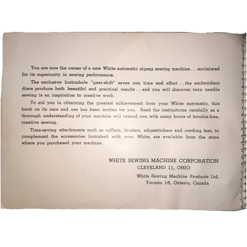WHITE Sewing Machine Manual Vintage 3354 Retro Green Instruction ...