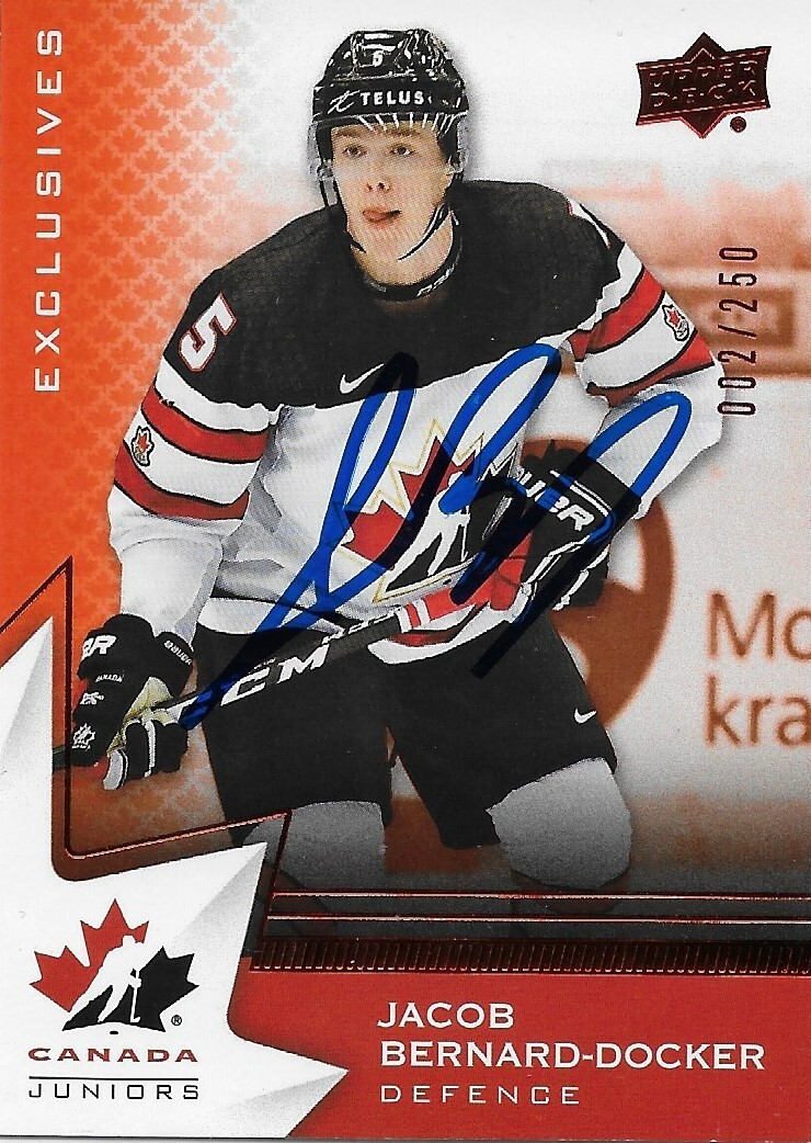 Autographed 2020 UD Team Canada Juniors Jacob Bernard Docker Card 2/250 ...