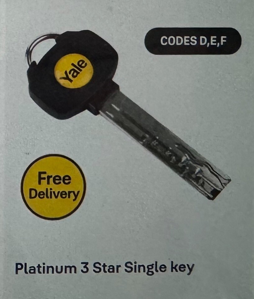 Yale Platinum 3 star Superior High Security Keys Cut To Code Genuine ...