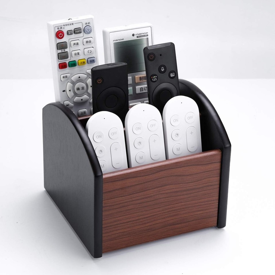 New Revolving Caddy Remote Control Organizer Wooden Storage Holder Box ...