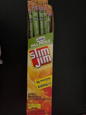 Slim Jim Giant DILL PICKLE Smoked Meat Snack Sticks, 0.97 oz. 24-Count ...