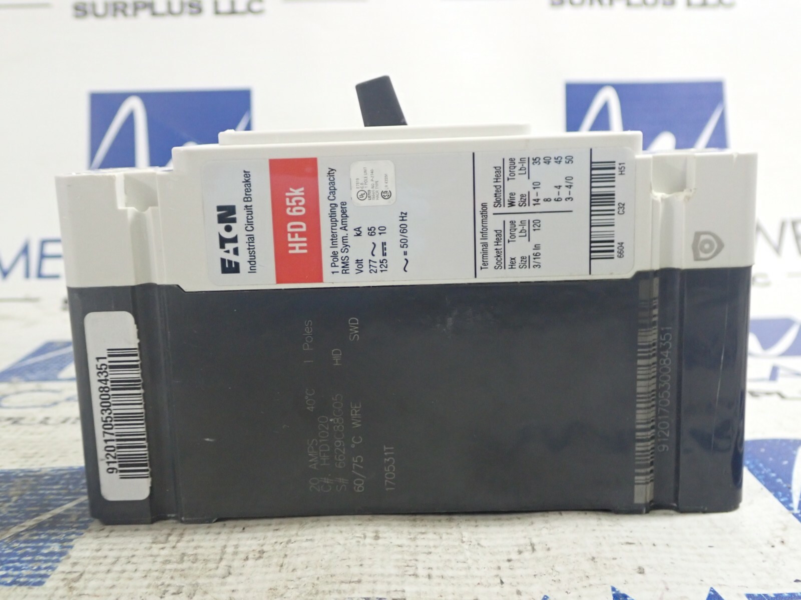 New Eaton Cutler Hammer HFD1020 1 Pole 20 Amp 65kA @ 277V Circuit ...