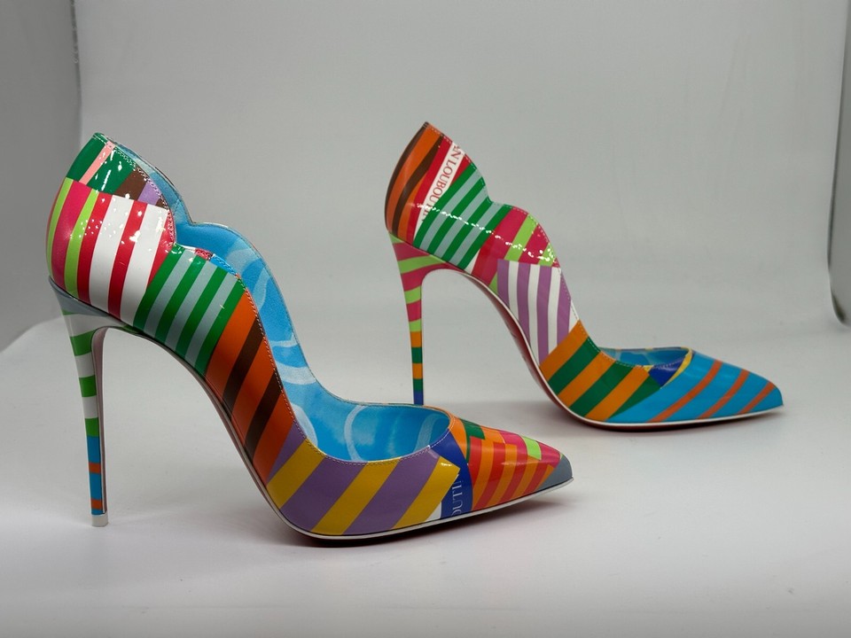 Christian Louboutin HOT CHICK 100 Scallop Heels Pumps Shoes Grand Bain ...
