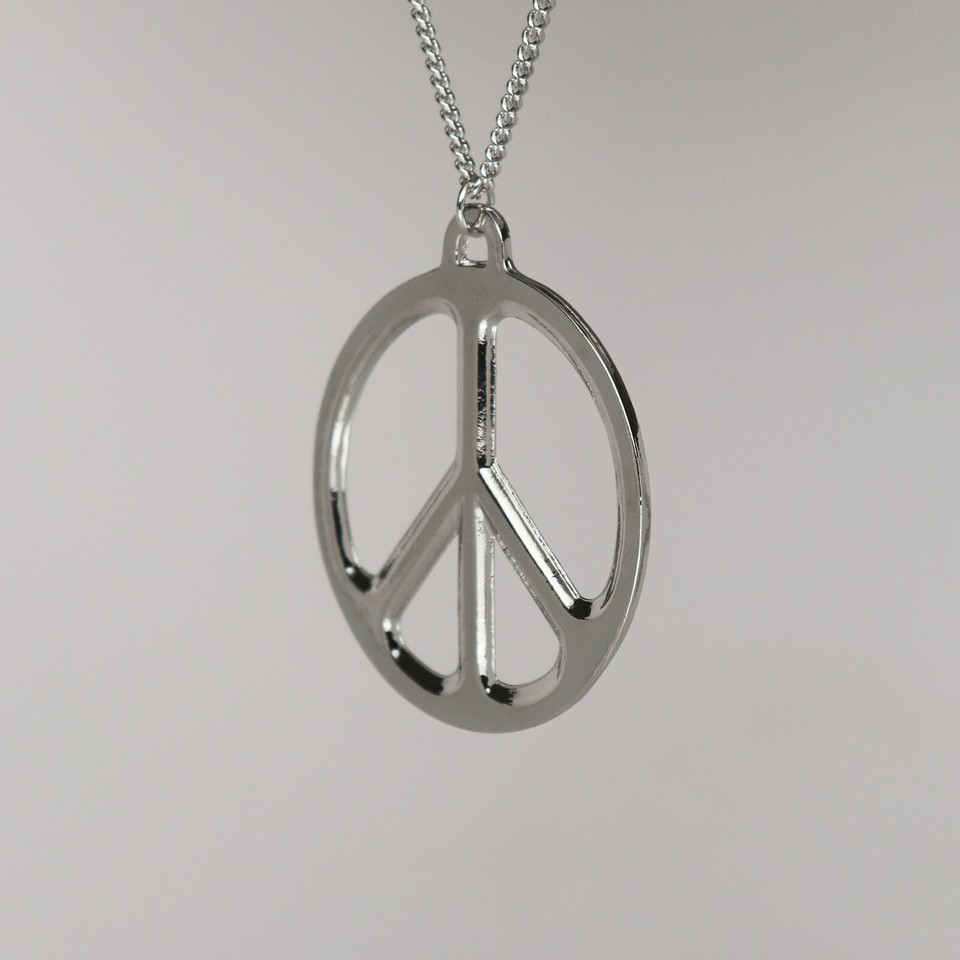 Large Peace Sign Polished Silver Finish Pewter Pendant Necklace NK-447 ...